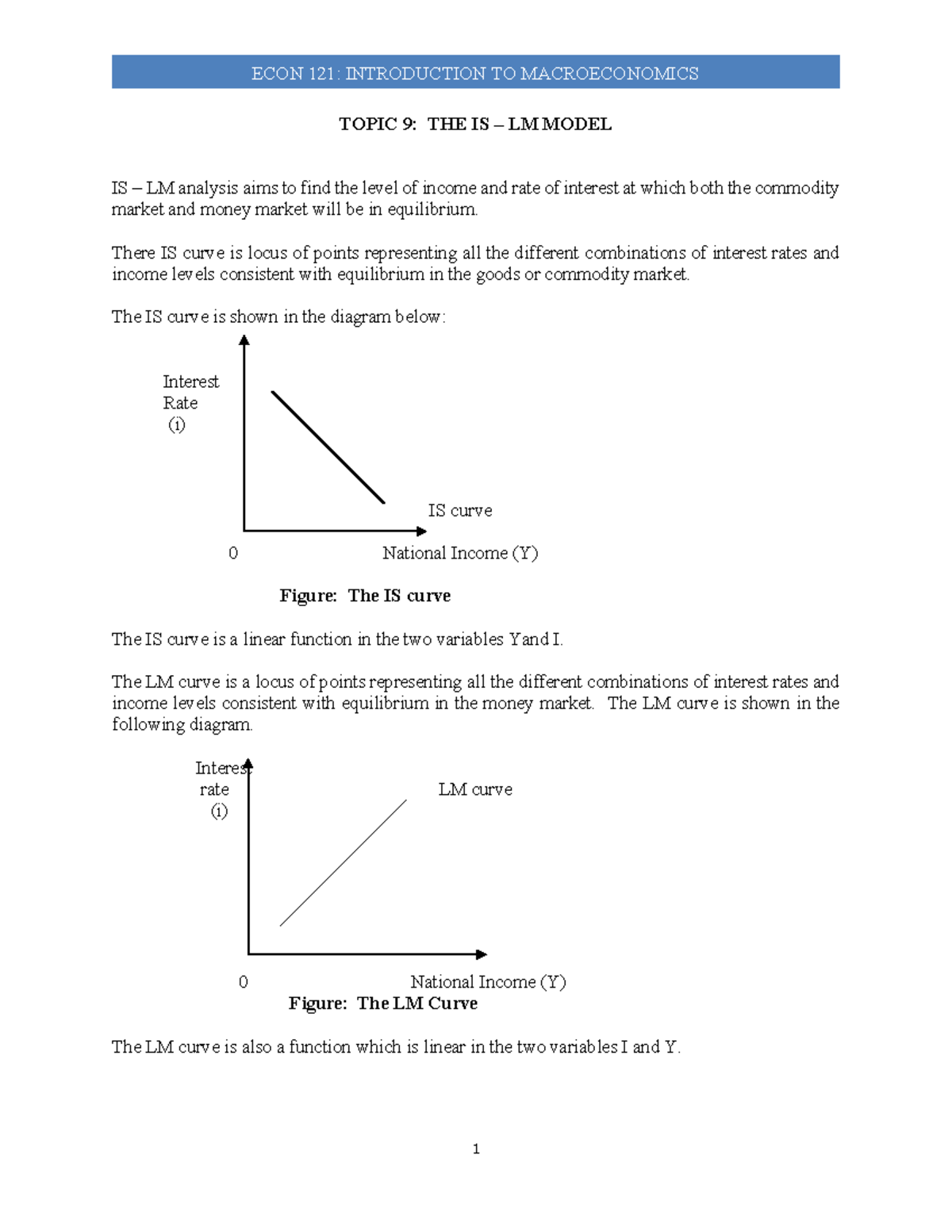 Topic 9 The IS-LM framework - TOPIC 9: THE IS – LM MODEL IS – LM ...