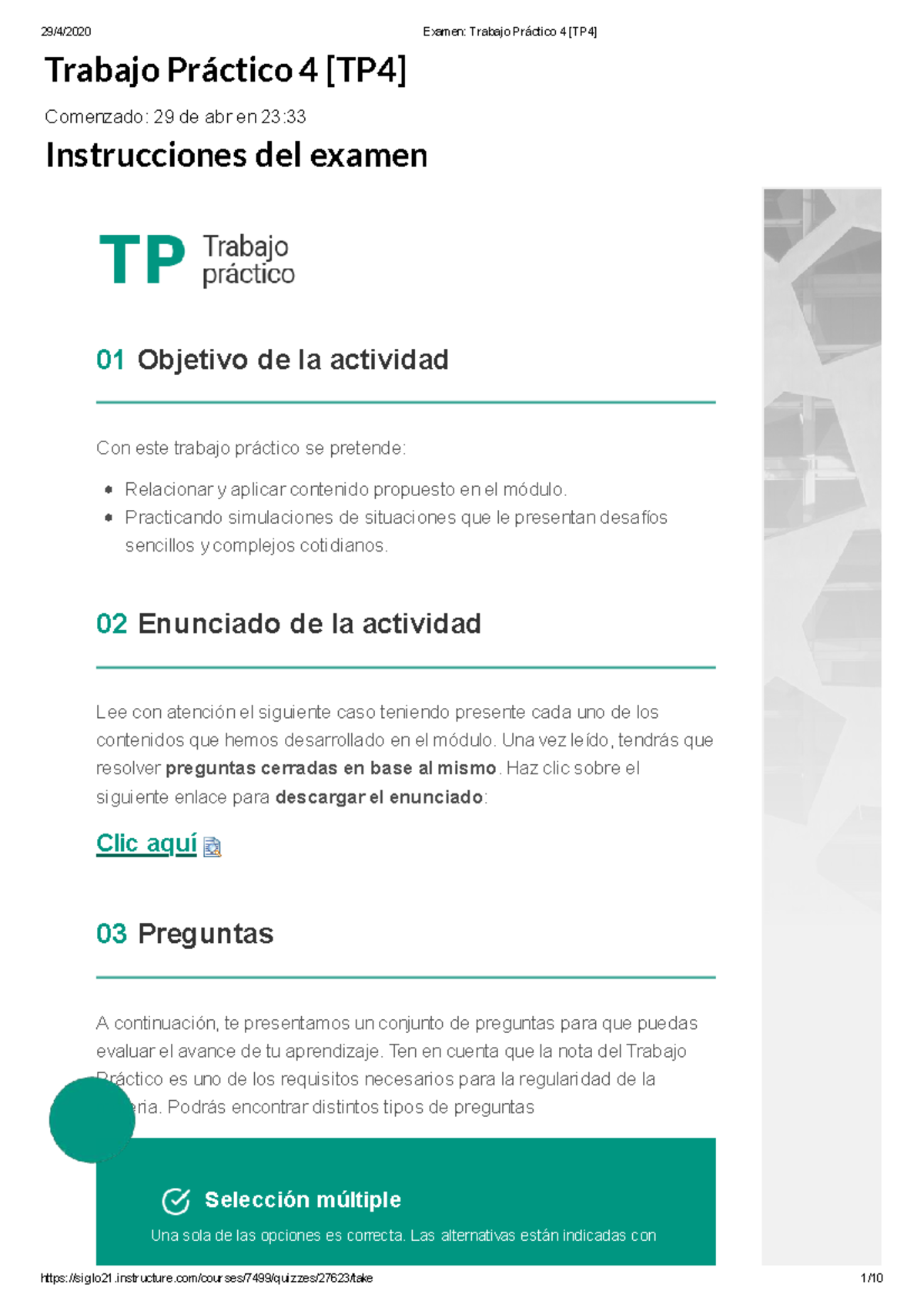 Examen .Trabajo .Practico .4 -.TP4-.aprender - Trabajo Práctico 4 [TP4] Comenzado: 29 de abr en ...
