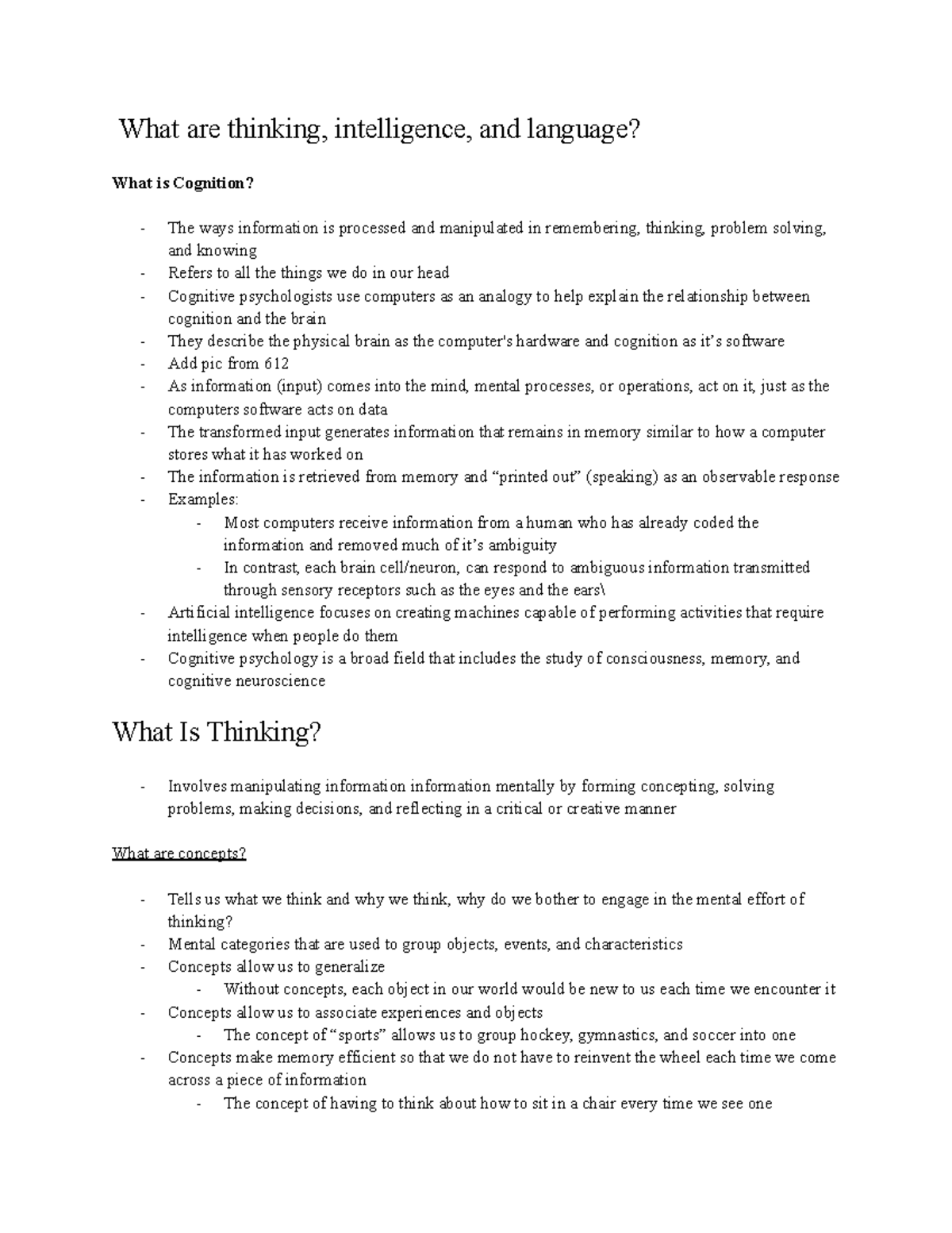 Chp 8 psych notes - What are thinking, intelligence, and language? What ...