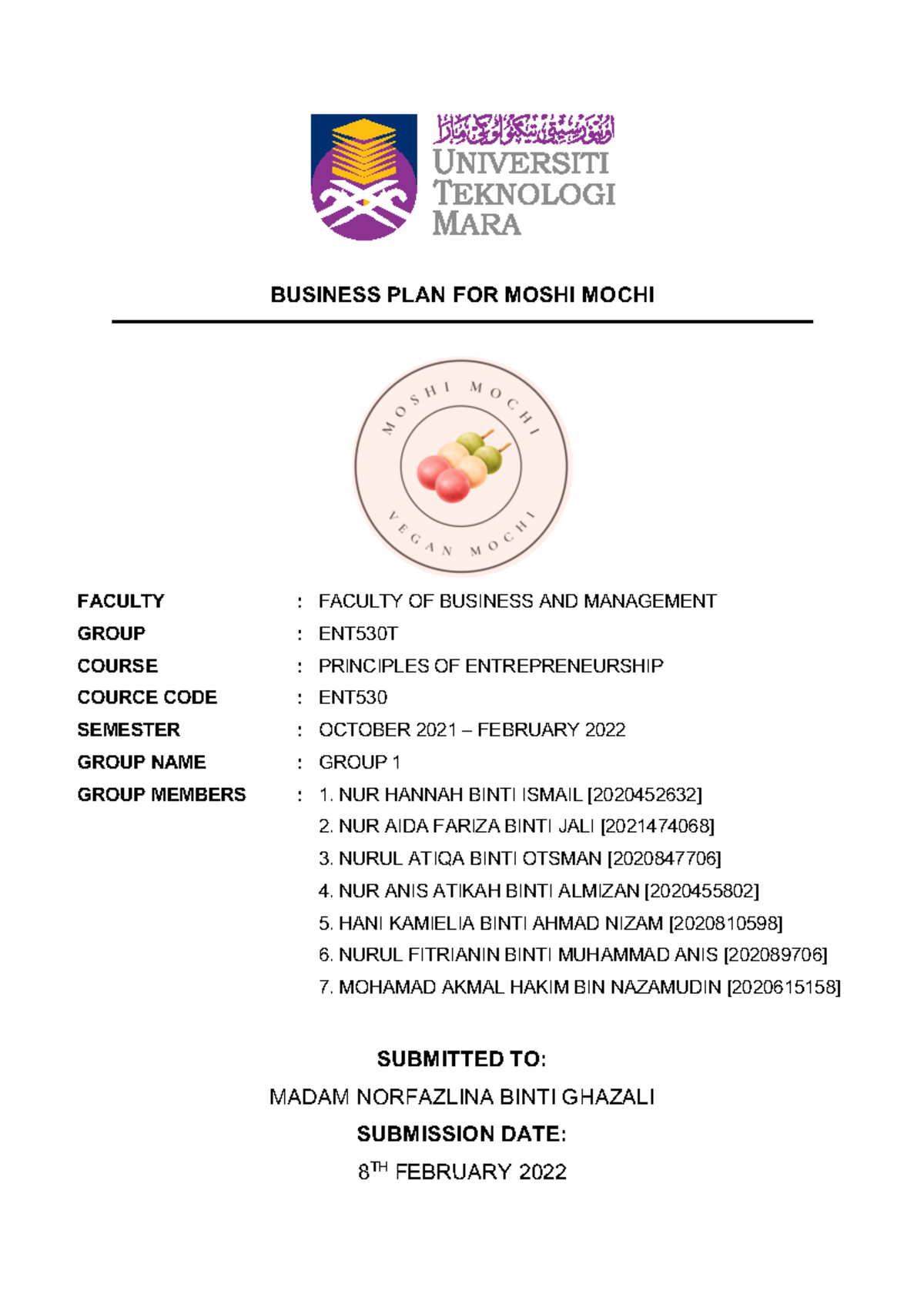 Sample - Business PLAN - For anyone to make a revision and example - BUSINESS PLAN FOR MOSHI ...