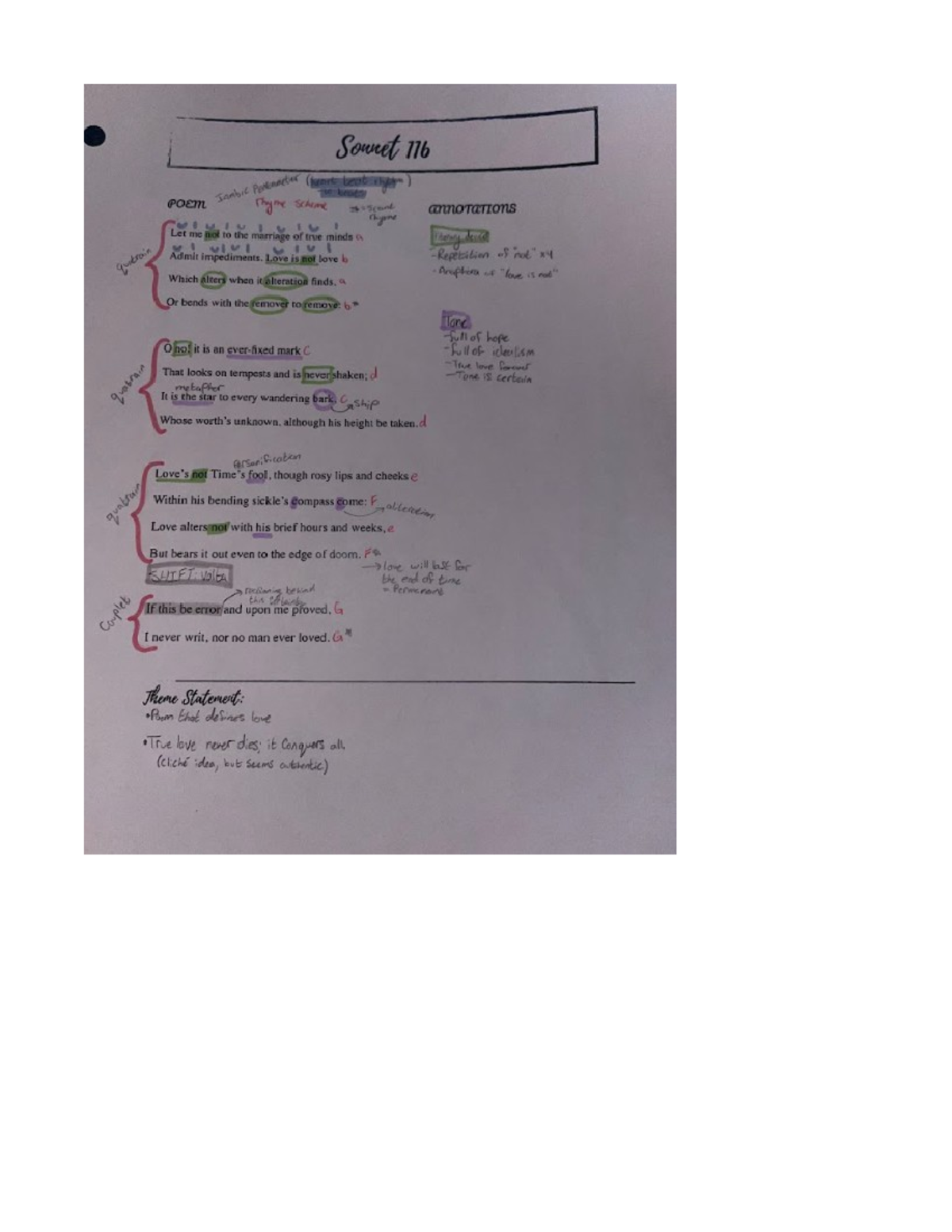 Sonnet 116 Analysis - Sounet 776 (jame beat Jambic brees POEM Physics ...