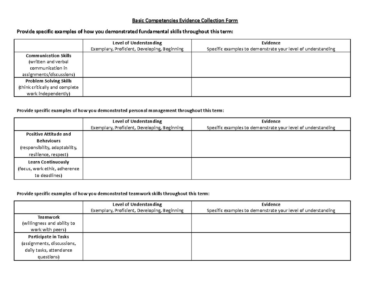 Basic Competencies Evidence for Term - Basic Competencies Evidence ...