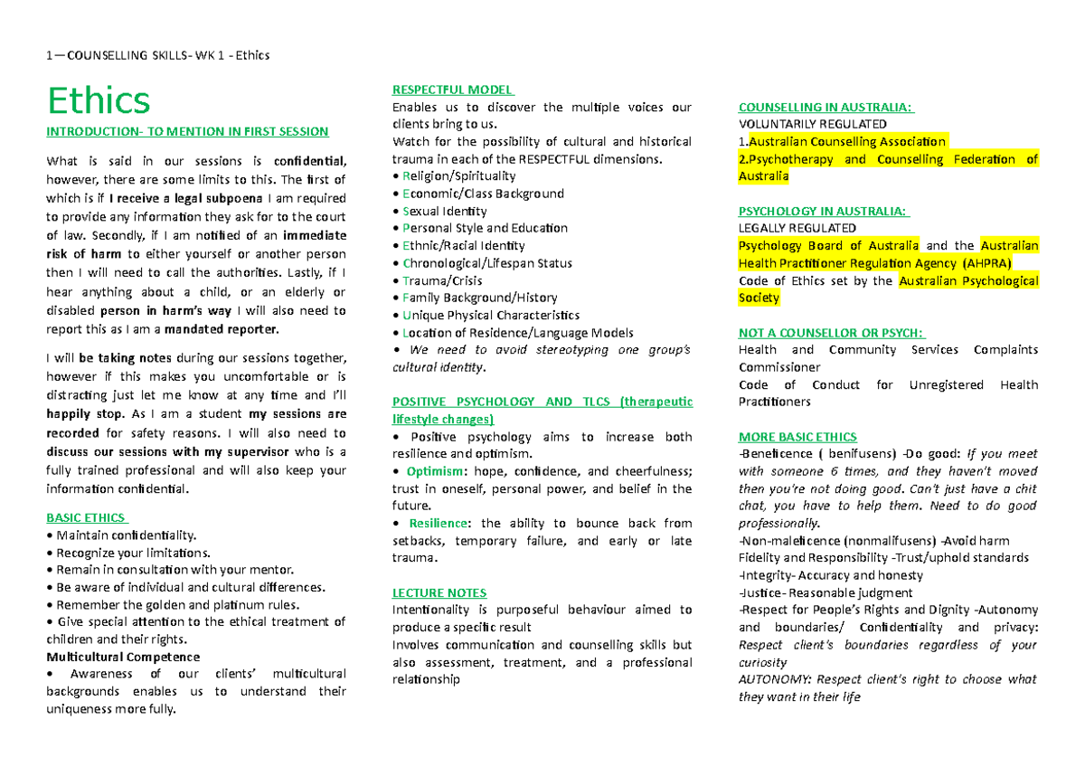 1 Ethics Lecture Notes 1 Wk 1 Ethics Ethics To Mention In First Session What Is Said In Our