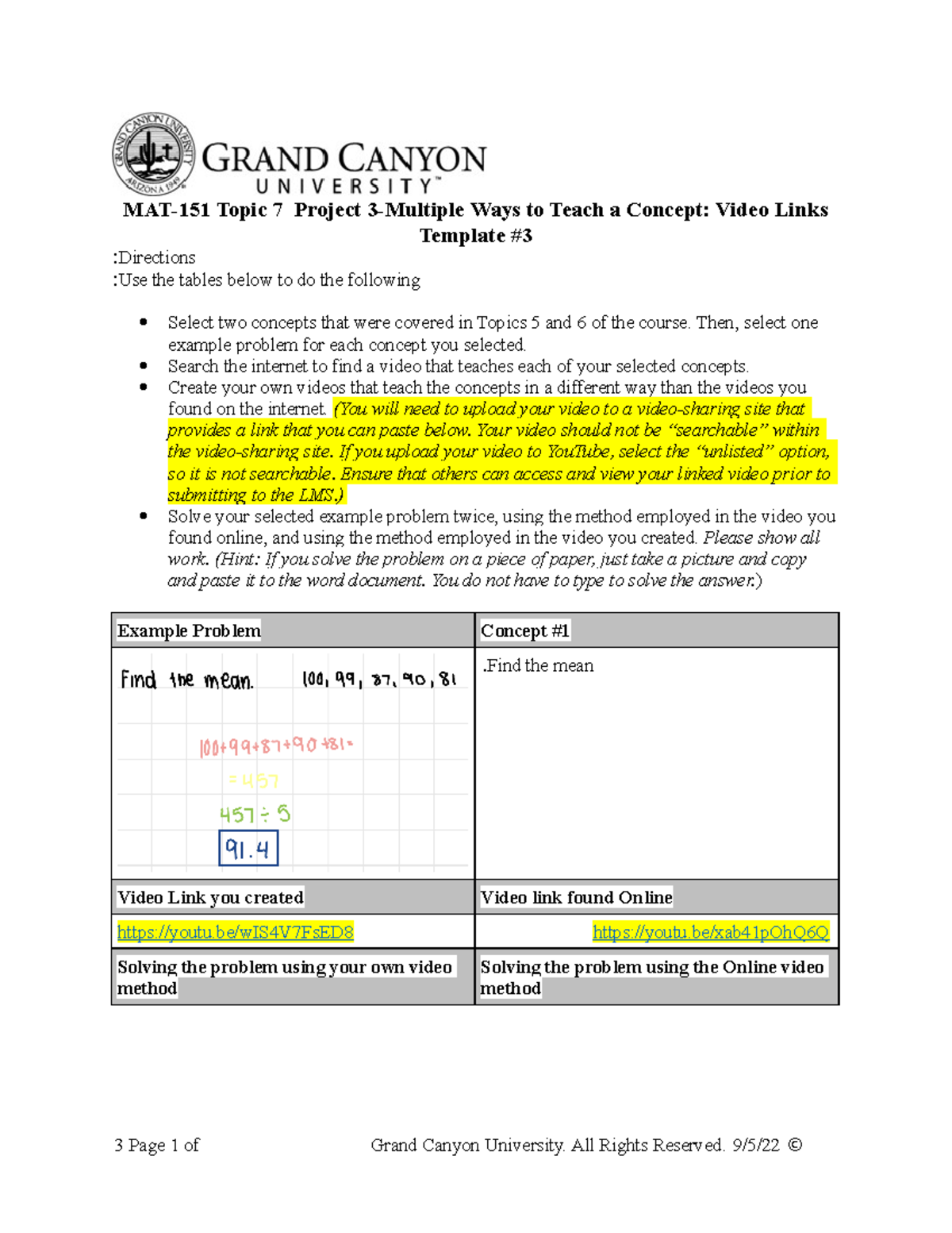Topic 7 - classwork - MAT-151 Topic 7 Project 3-Multiple Ways to Teach ...
