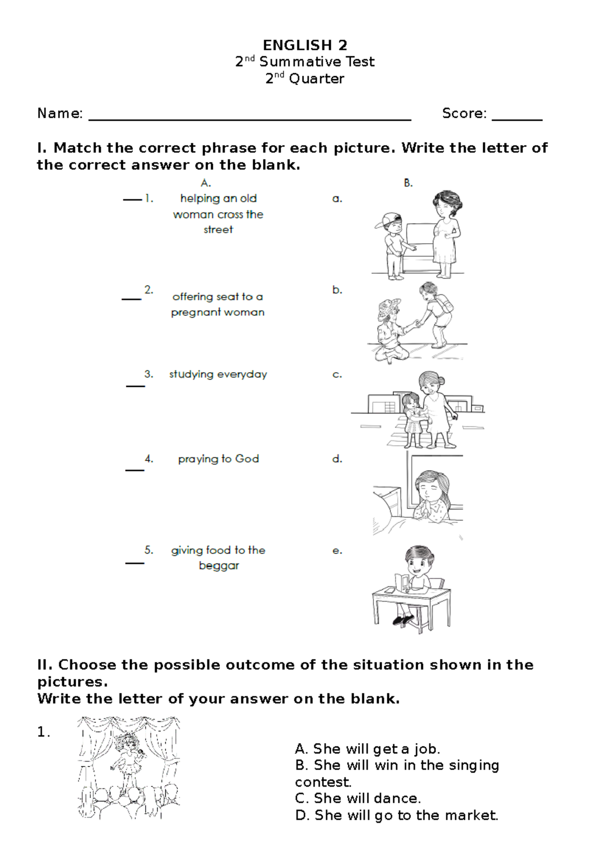ENG2 ST2 Q2 - test - ENGLISH 2 2 nd Summative Test 2 nd Quarter Name ...