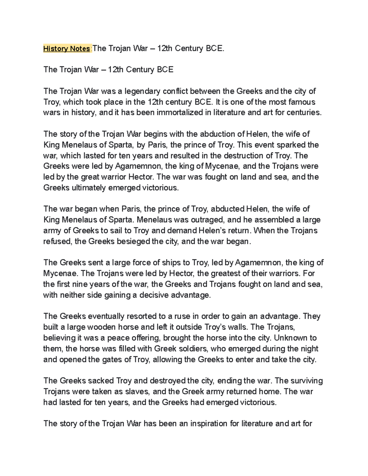 History AP - 2023-01-04T015600 - History Notes:The Trojan War – 12th ...