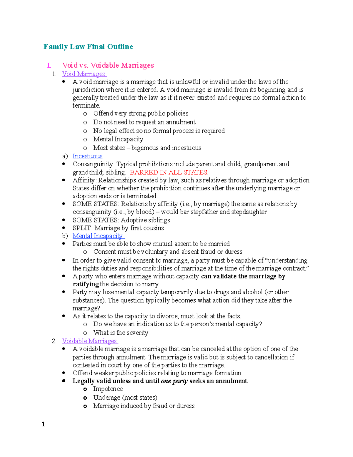 Family Law Final Outline - Family Law Final Outline - Studocu
