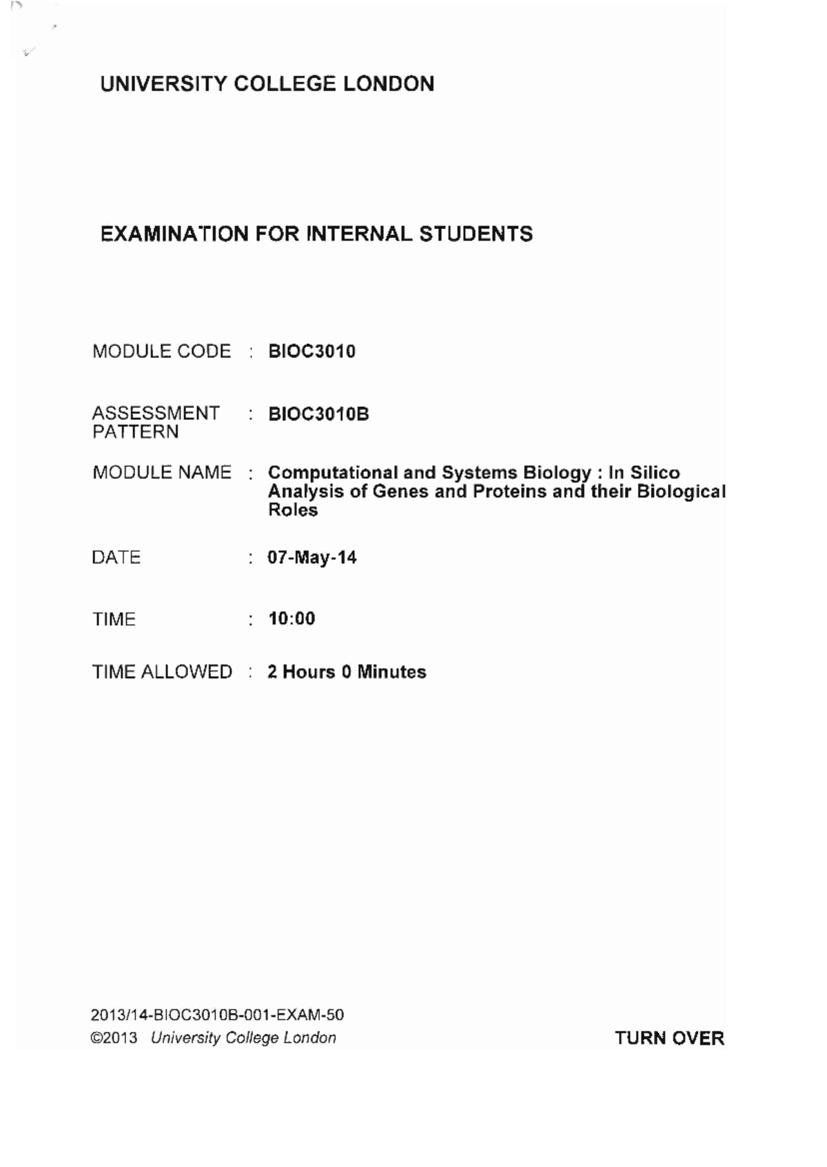Past Exam – 2013/2014 - UNIVERSITY COLLEGE LONDON EXAMINATION FOR INTERNAL STUDENTS MODULE CODE ...