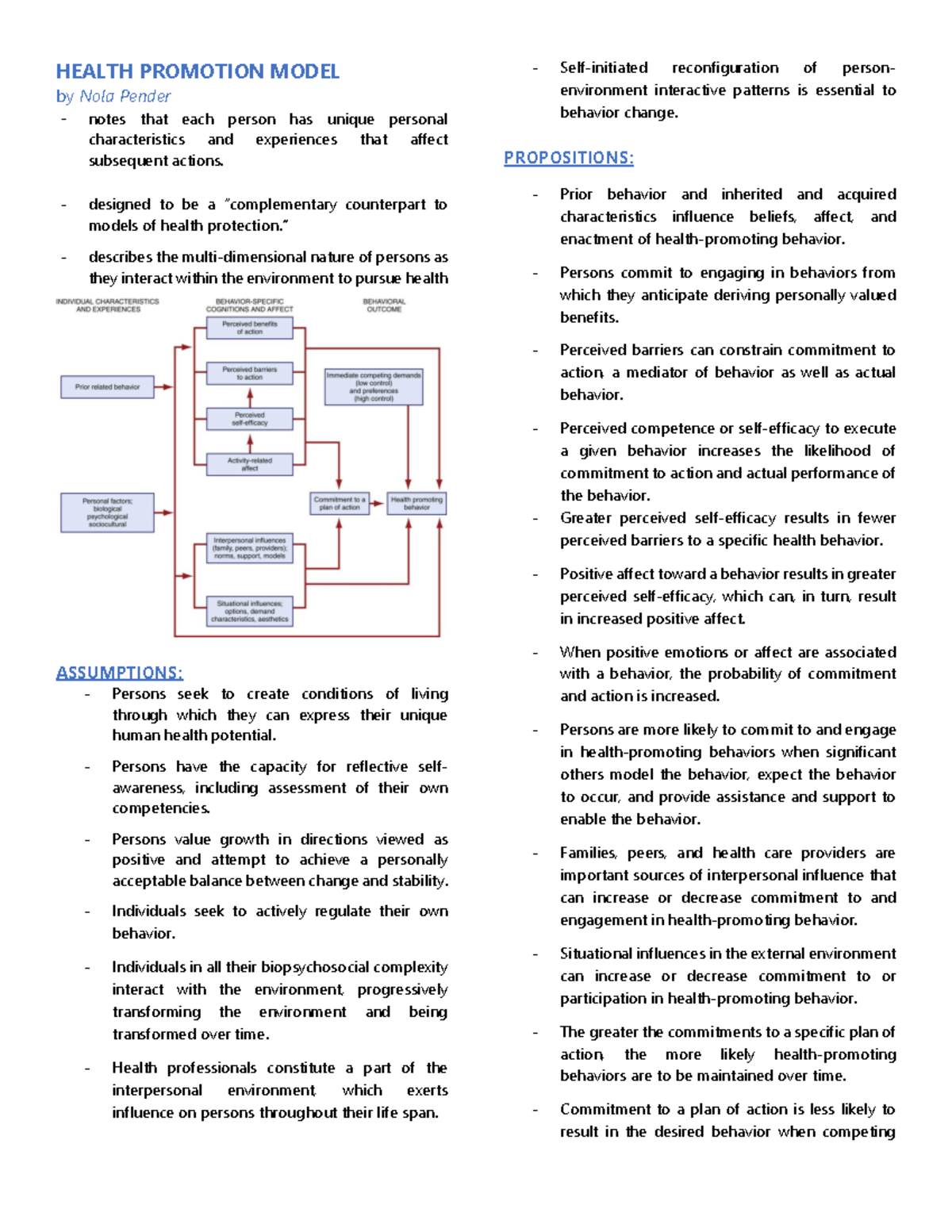 Nola Pender Health Promotion Model - Theoretical Foundation in Nursing ...
