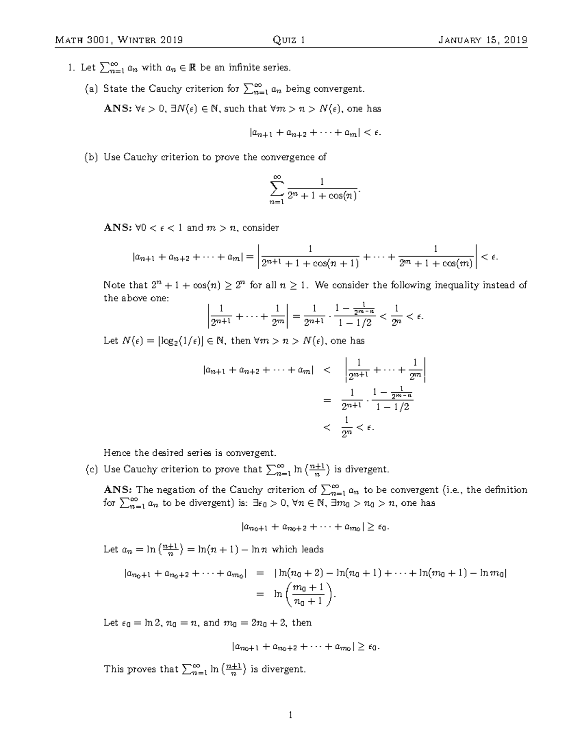 Quiz 1-Math 3001-Solution - Math 3001, Winter 2019 Quiz 1 January 15 ...