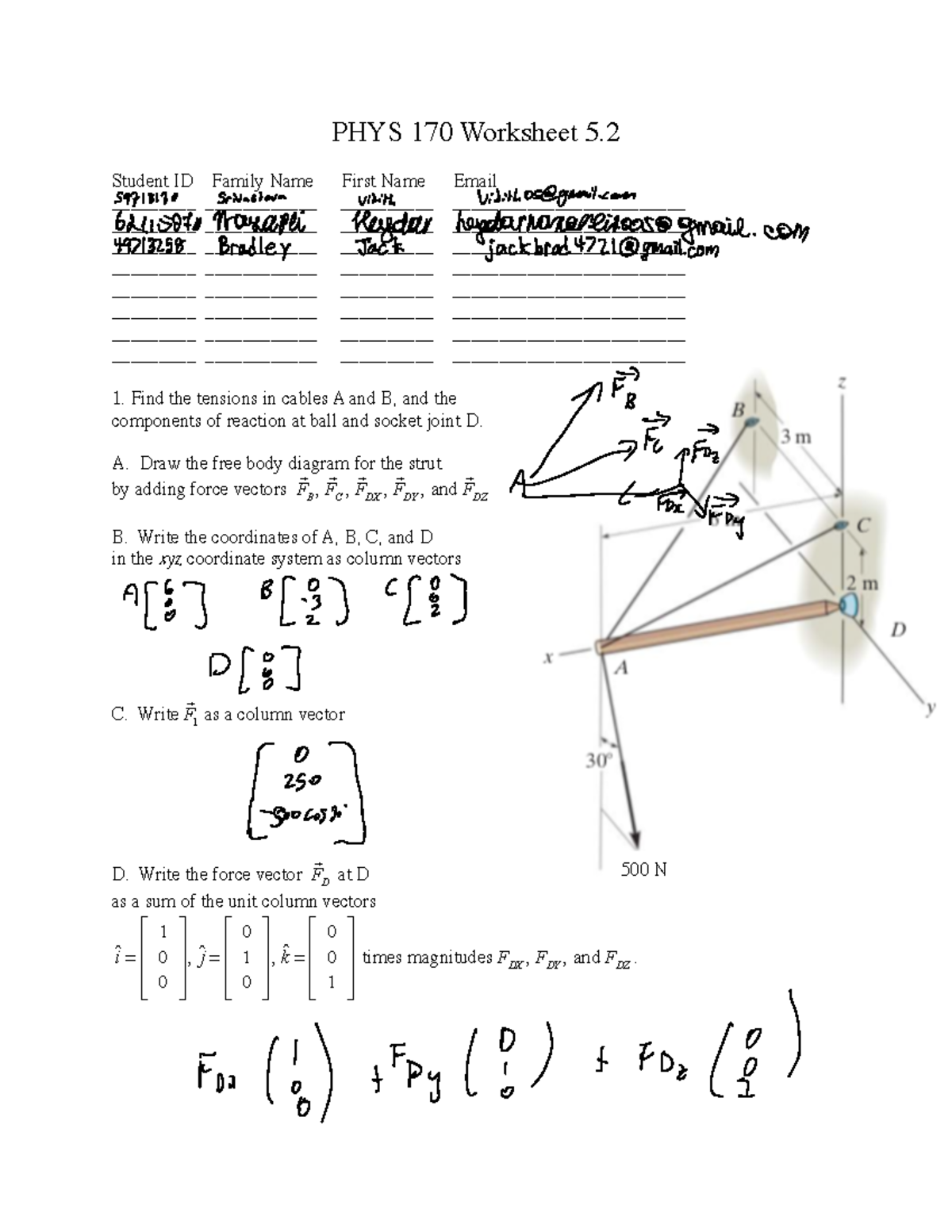 PHYS 170 Worksheet 5.2 Tensions and Reactions - Studocu