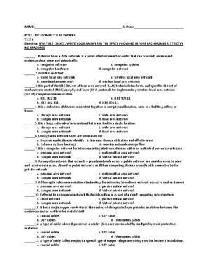 Computer Network QUIZ - COC 2- Sample Questions - COMPUTER NETWORK ...