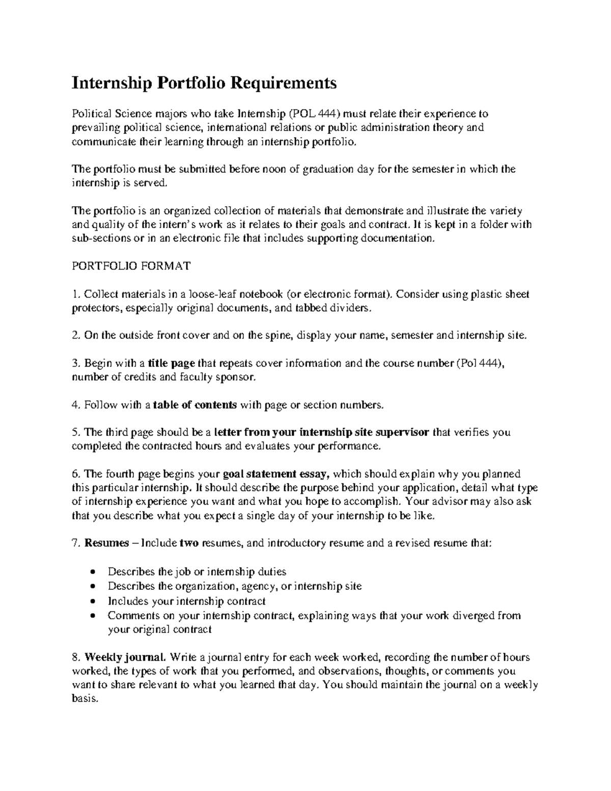 Internship-portfolio-requirements - Internship Portfolio Requirements ...