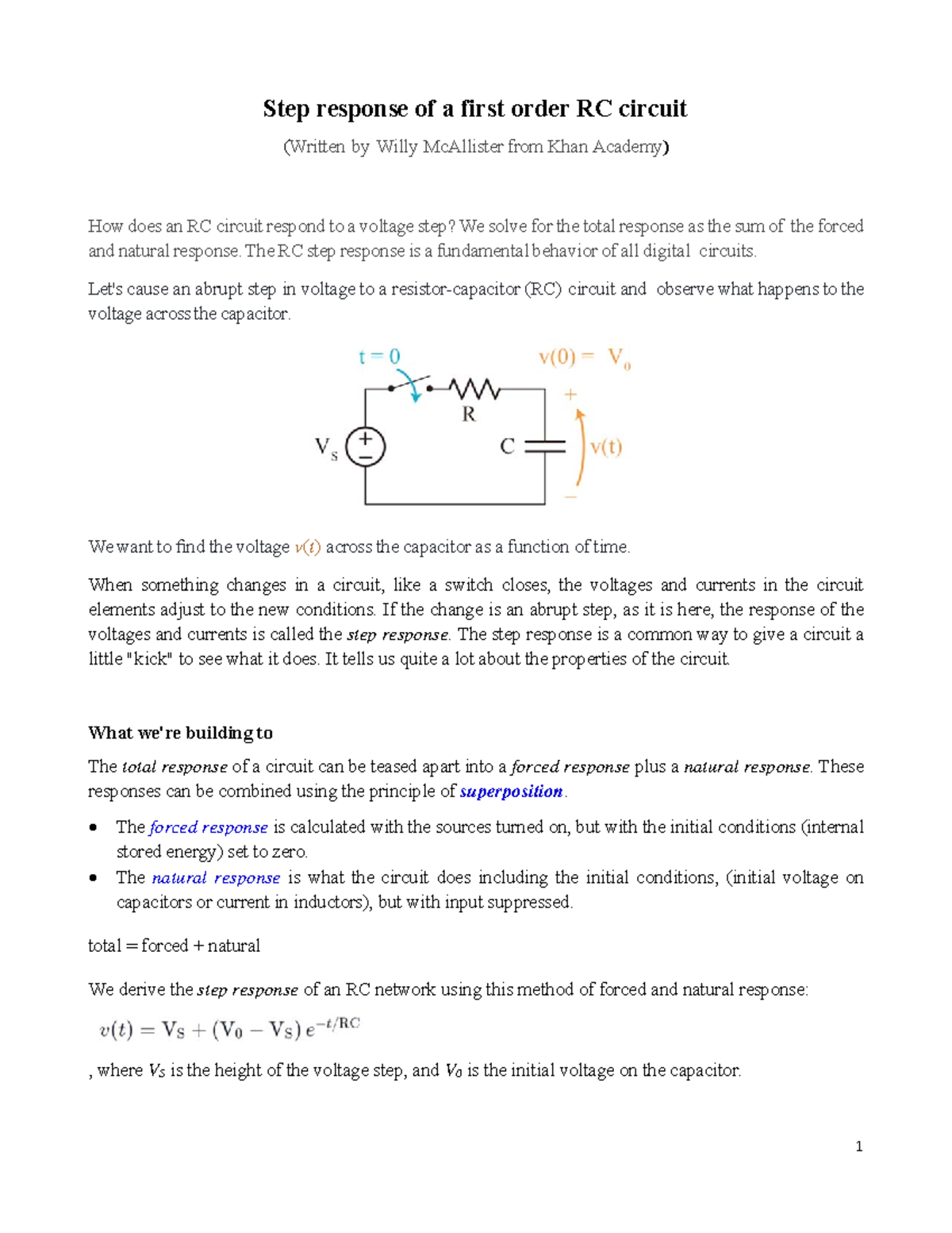 Chapter 5 extra notes 12507713 - Step response of a first order RC ...