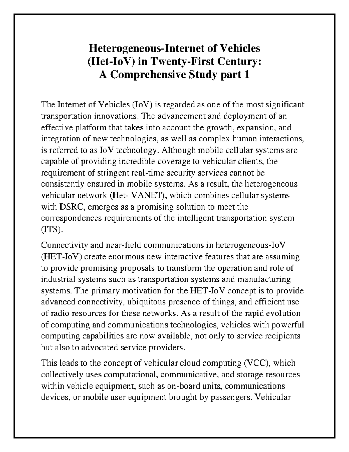Heterogeneous part 1 - Heterogeneous-Internet of Vehicles (Het-IoV) in ...