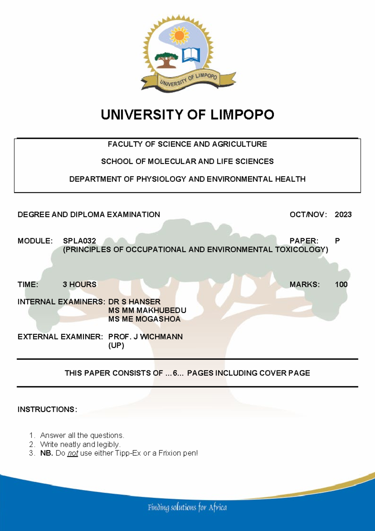 2023 SPLA032 Exam P (external+PW) - UNIVERSITY OF LIMPOPO FACULTY OF ...