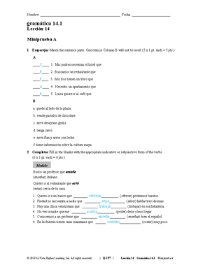 Spanish 15.1-15.3 - gramática 15. Lección 15 Miniprueba A 1 Verbos ...