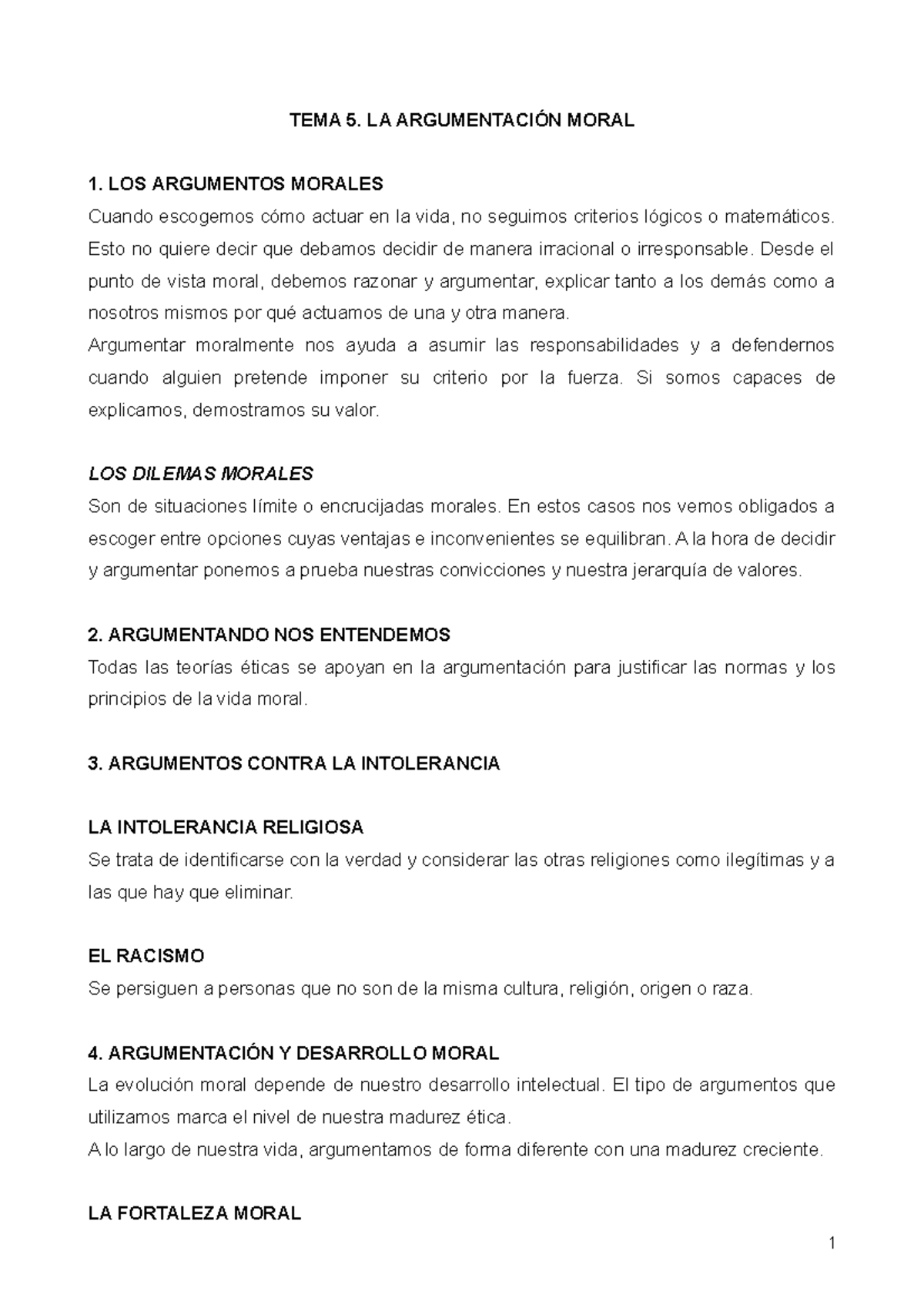 TEMA 5 Argumentación Moral - TEMA 5. LA ARGUMENTACIÓN MORAL 1. LOS ...