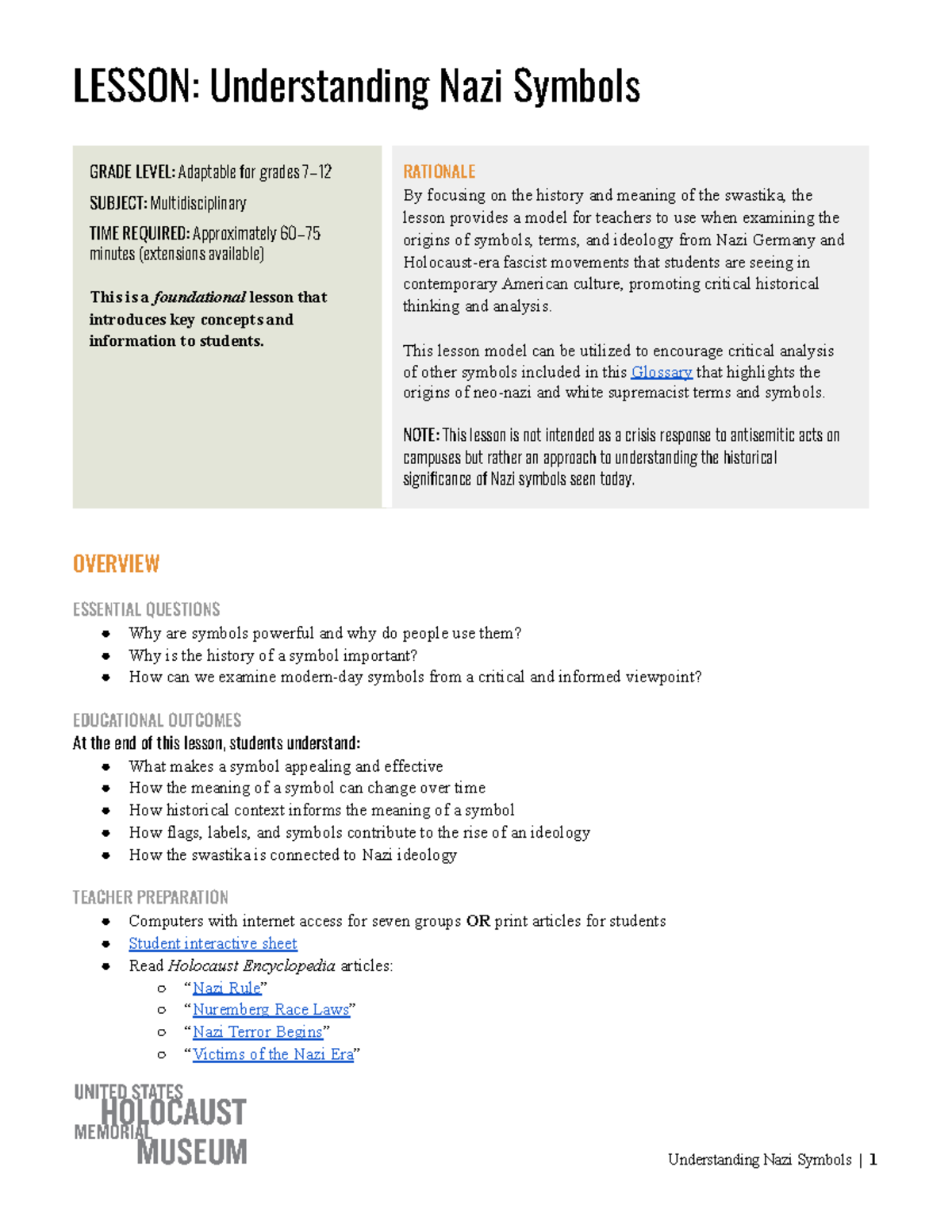 Ushmm-Understanding Nazi-Symbols-Lesson - GRADE LEVEL: Adaptable for ...