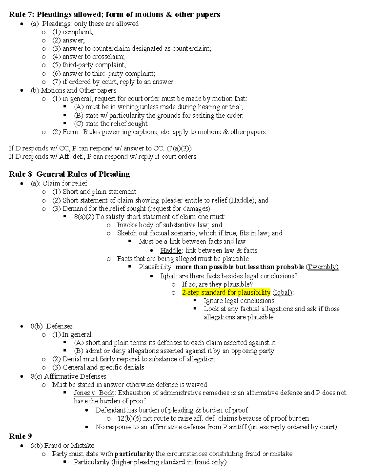 Civ Pro Rule Outline - Warning: TT: undefined function: 32 Rule 7 ...