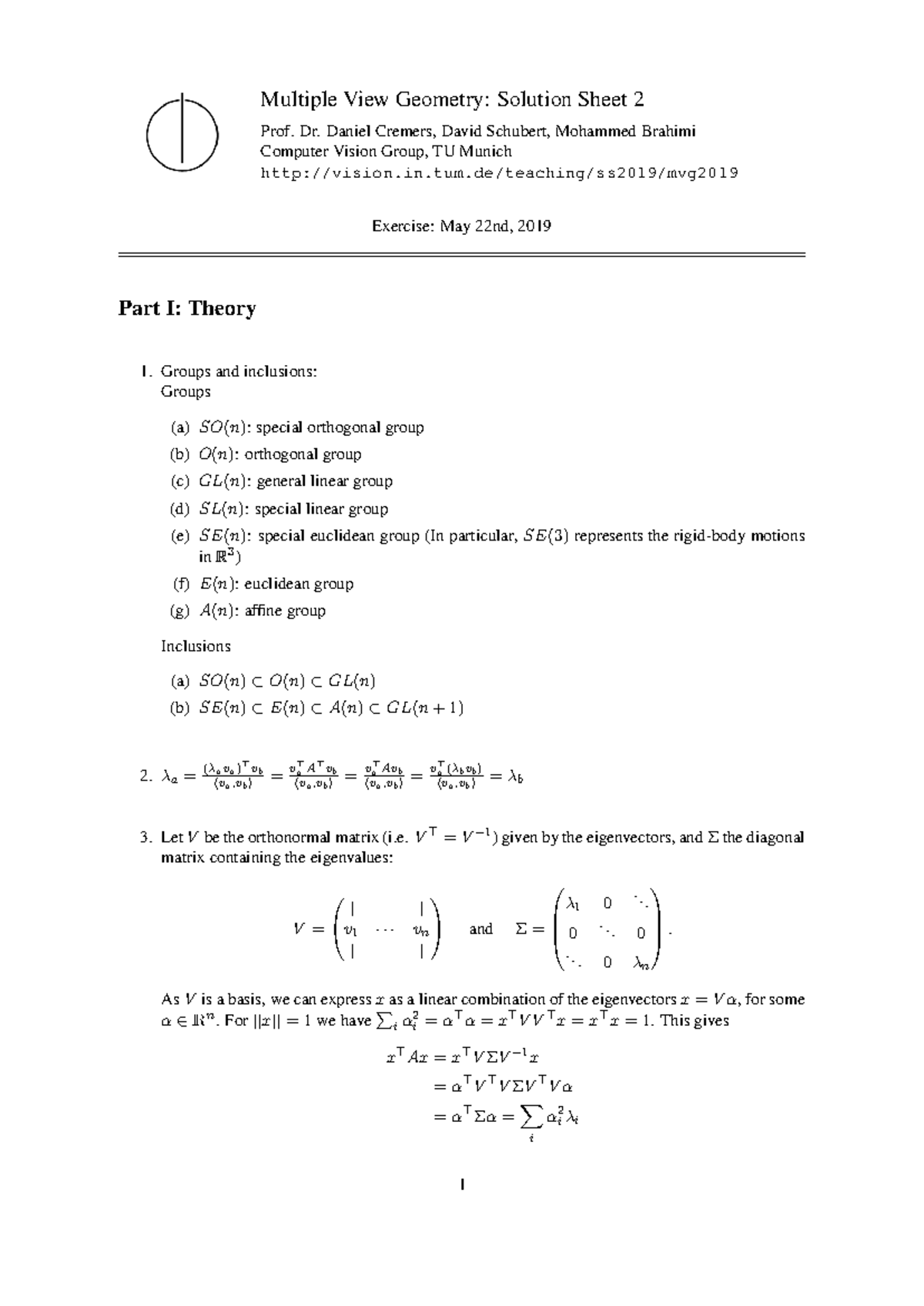 Sol02 - Exercise Solution 2 - Multiple View Geometry: Solution Sheet 2 Prof. Dr. Daniel Cremers ...