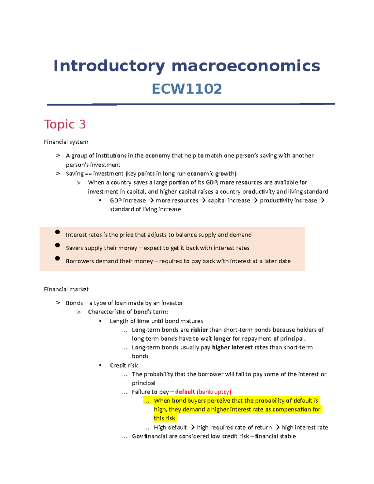 Topic 3 Macro - Saving and investment - Introductory macroeconomics ECW ...