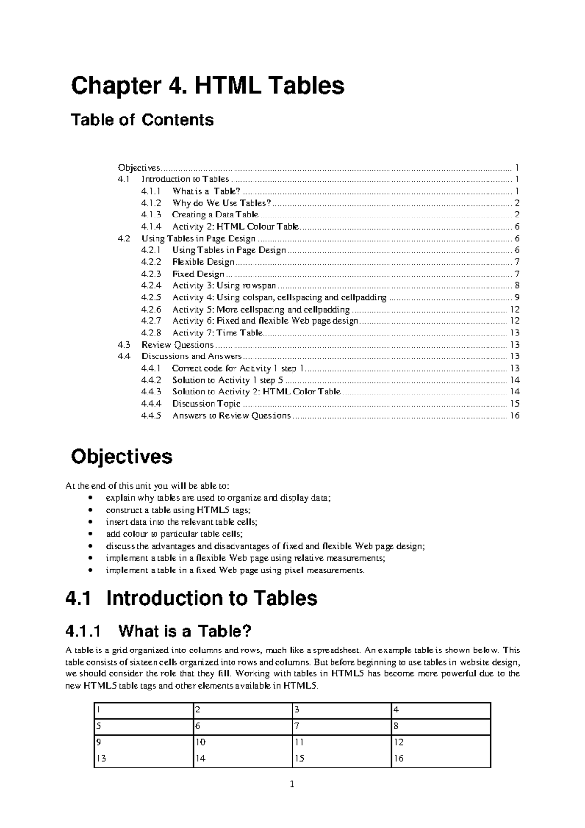 Tables chp04 - Chapter 4. HTML Tables Table of Contents Objectives ...