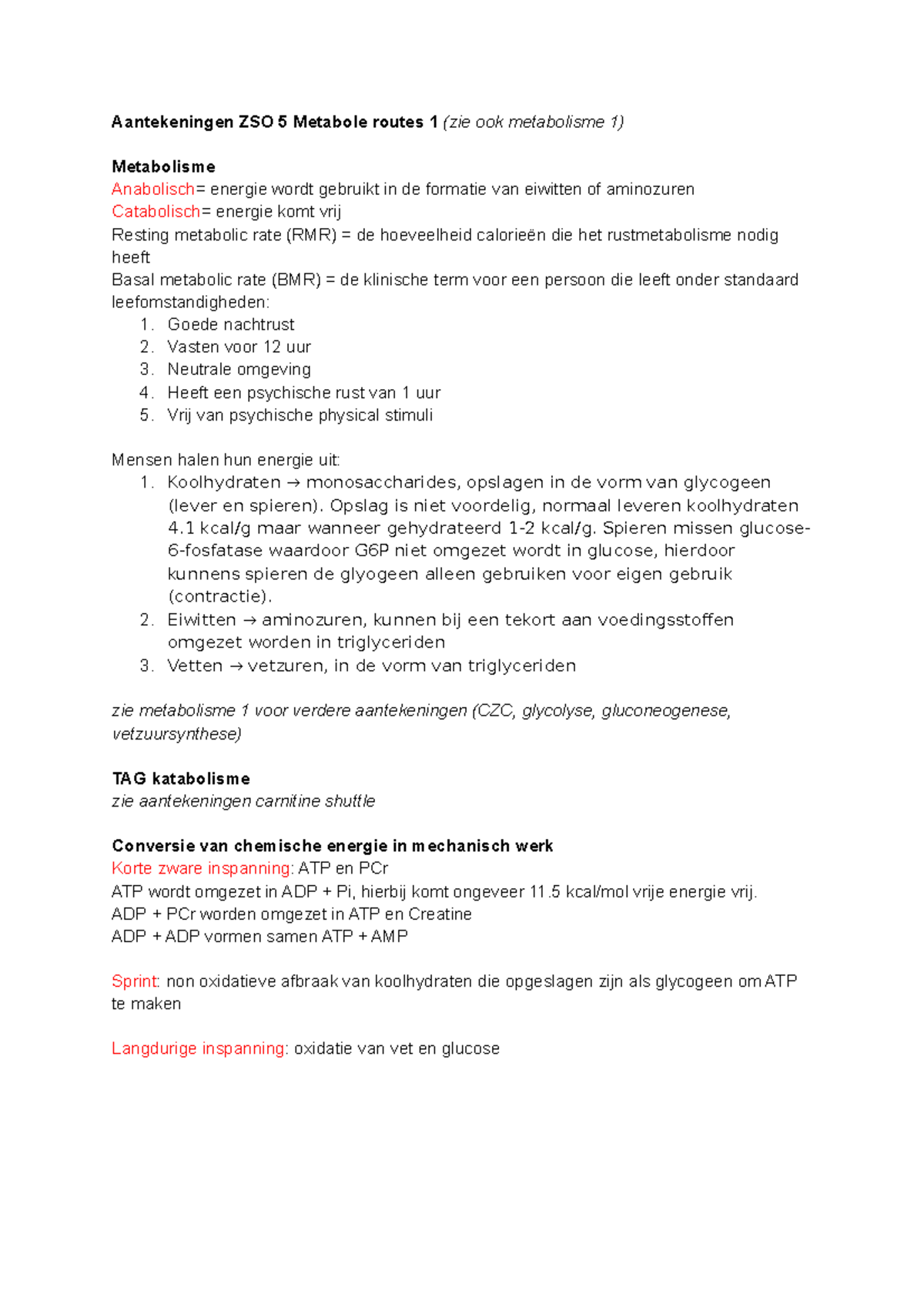 ZSO 5 Metabole routes 1 - Aantekeningen ZSO 5 Metabole routes 1 (zie ...