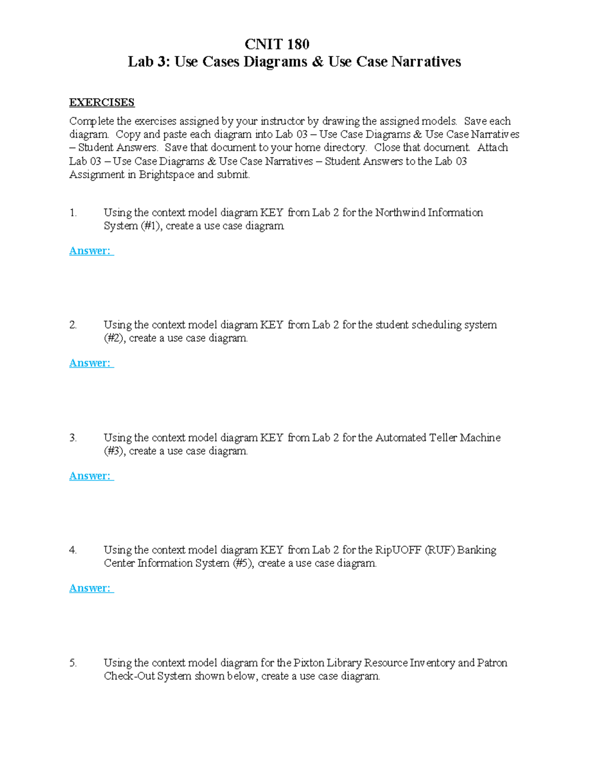 Lab 03 - Use Case Diagrams & Use Case Narratives - Student Answers ...