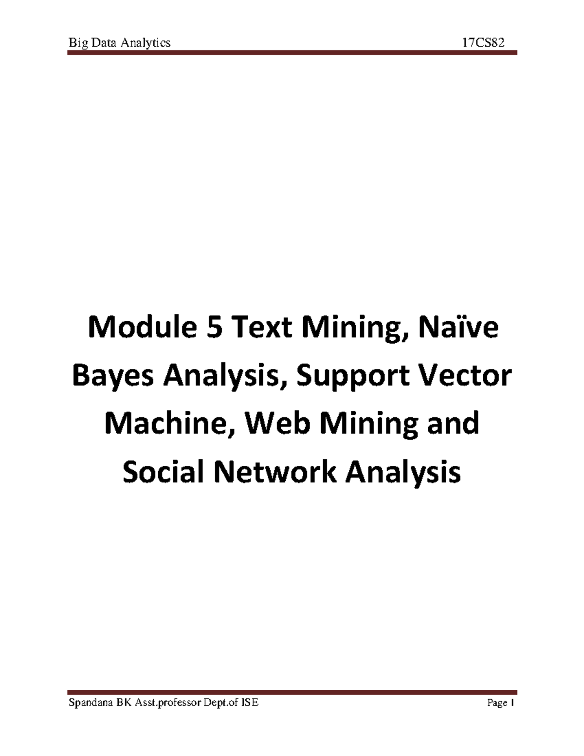 Big Data Analytics Module 05 Module 5 Text Mining Naïve Bayes Analysis Support Vector 