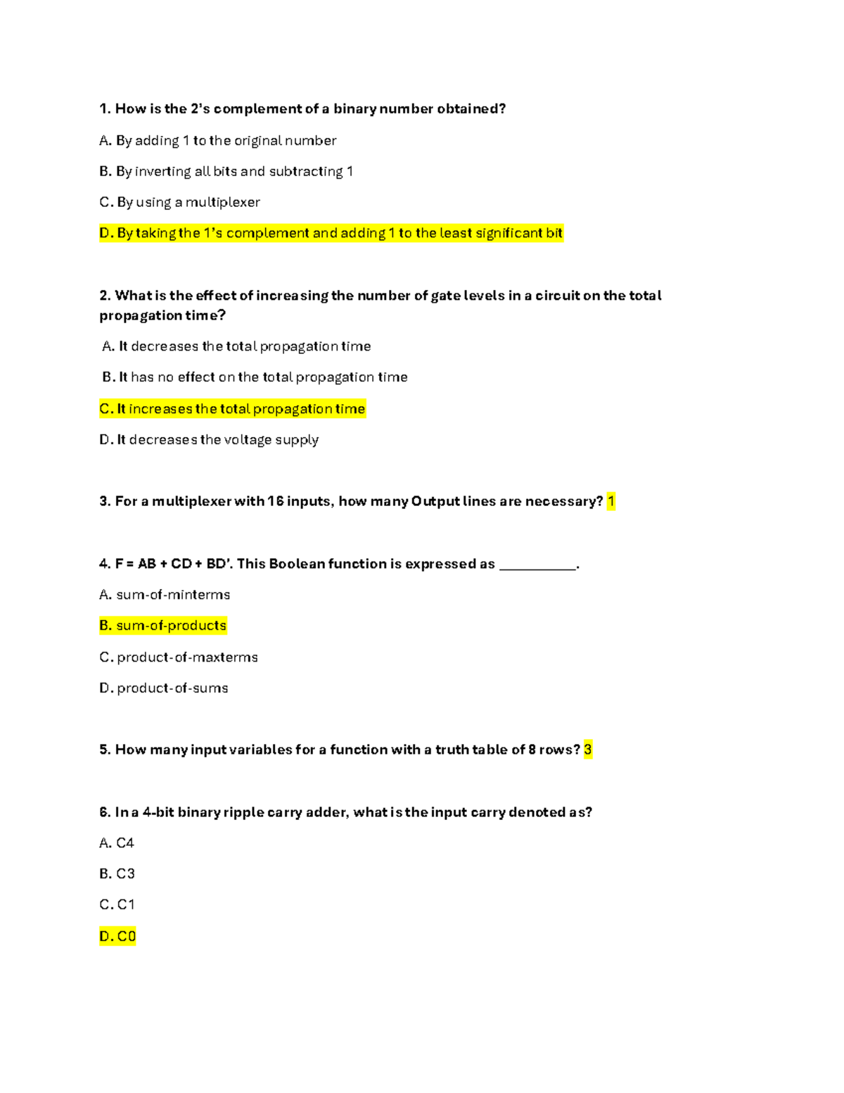 C231 Quiz - Quiz - How is the 2’s complement of a binary number ...