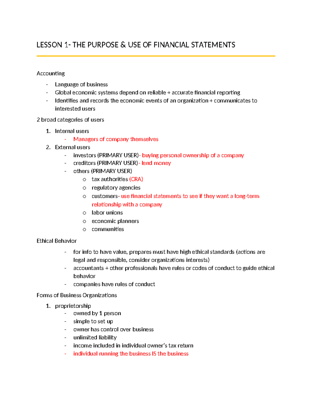 Lesson 1 ppt - LESSON 1- THE PURPOSE & USE OF FINANCIAL STATEMENTS ...