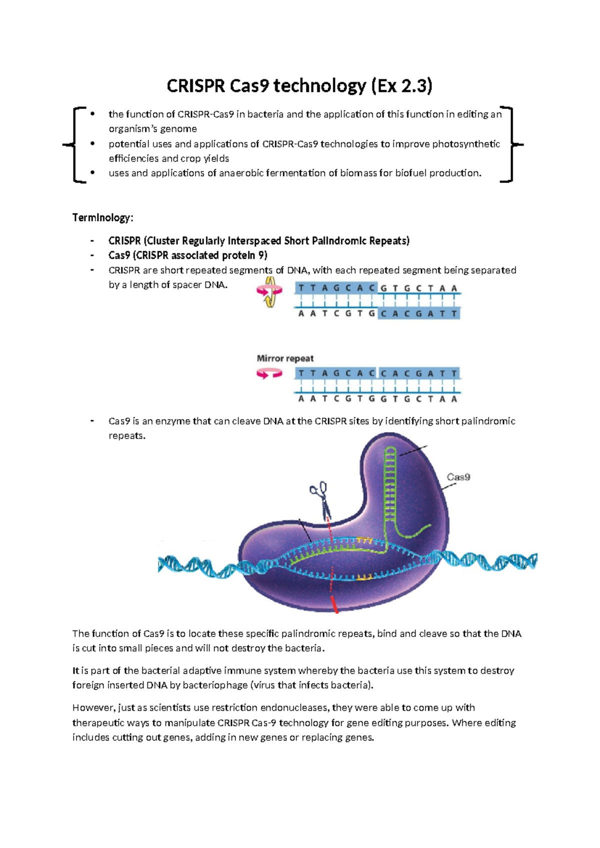 2.3 Crispr Cas 9 - CRISPR Cas9 technology (Ex 2) the function of CRISPR-Cas9 in bacteria and the ...