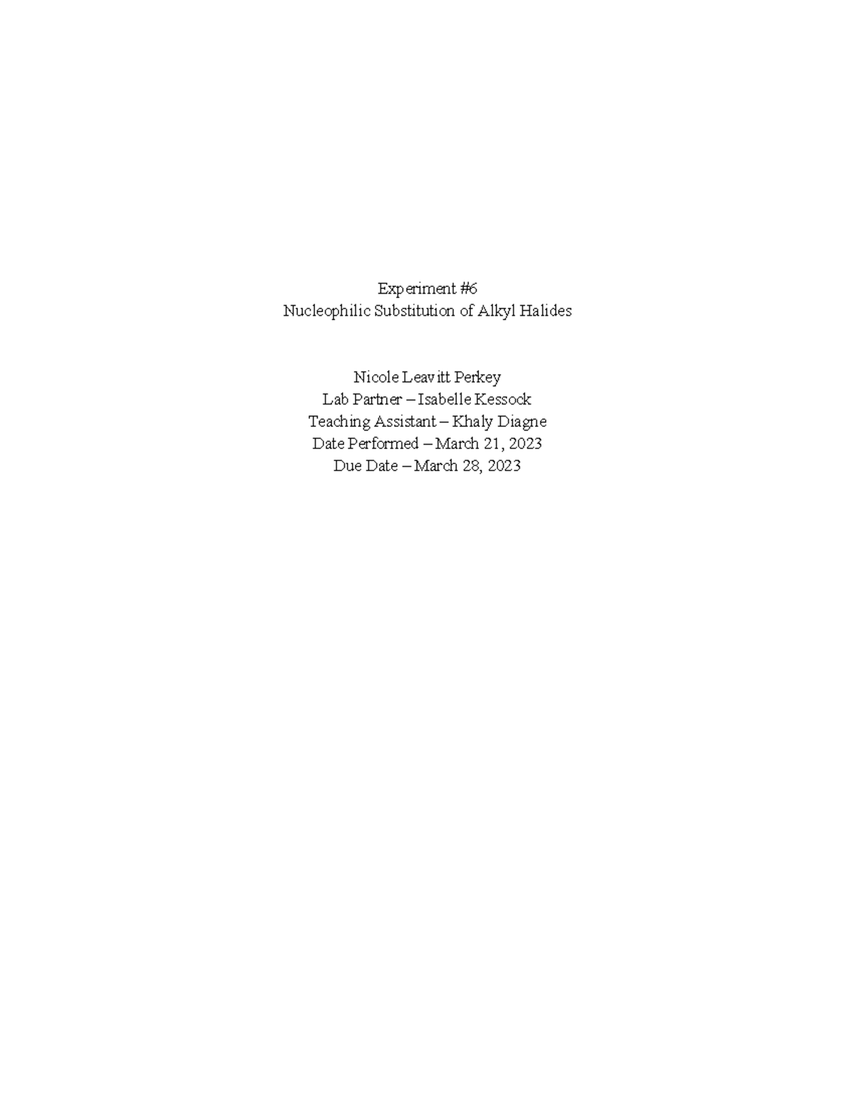 Nucleophillic Substitution of Alkyl Halides - Experiment # Nucleophilic ...