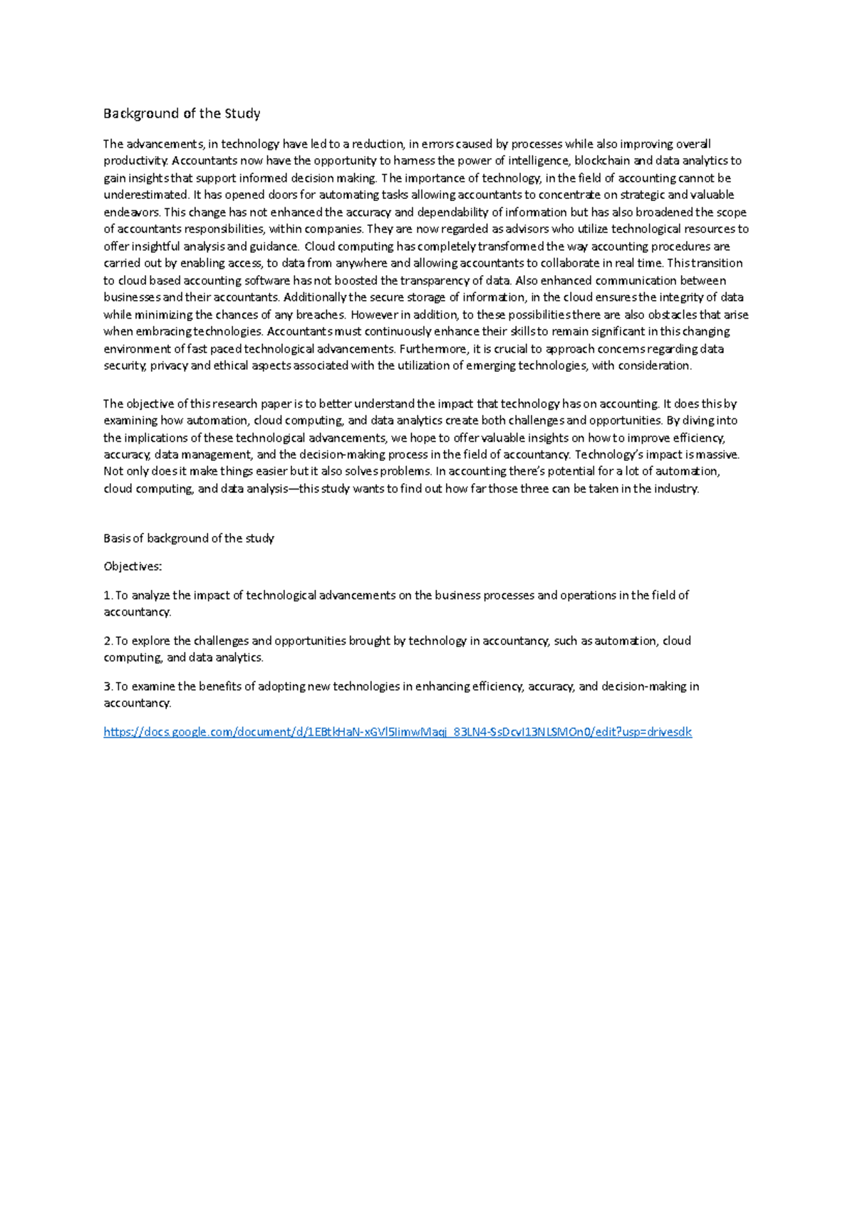 Background of the study - Background of the Study The advancements, in ...