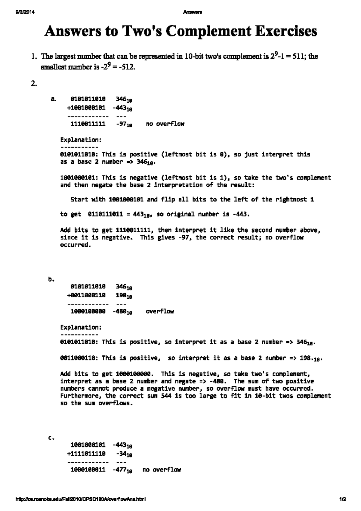 Ex. Tutorial on Twos Complement Exercises - Business in Information Technology - Studocu