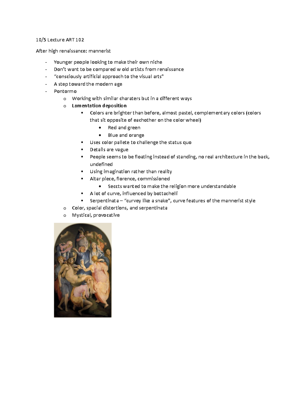 Art Lecture Oct 5 - 10/5 Lecture ART 102 After high renaissance ...