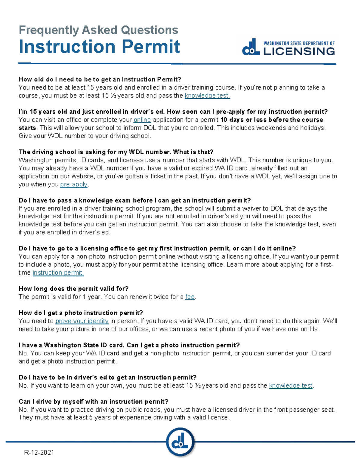 Faq-permit - Xxxx - Frequently Asked Questions Instruction Permit R- 12 ...