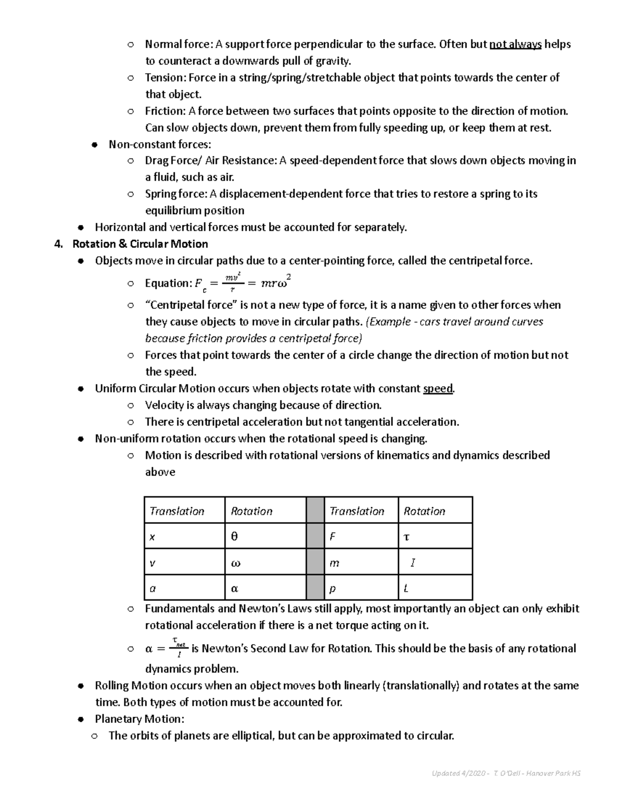 AP Physics 1 Review Packet Part2 - Normal force: A support force ...