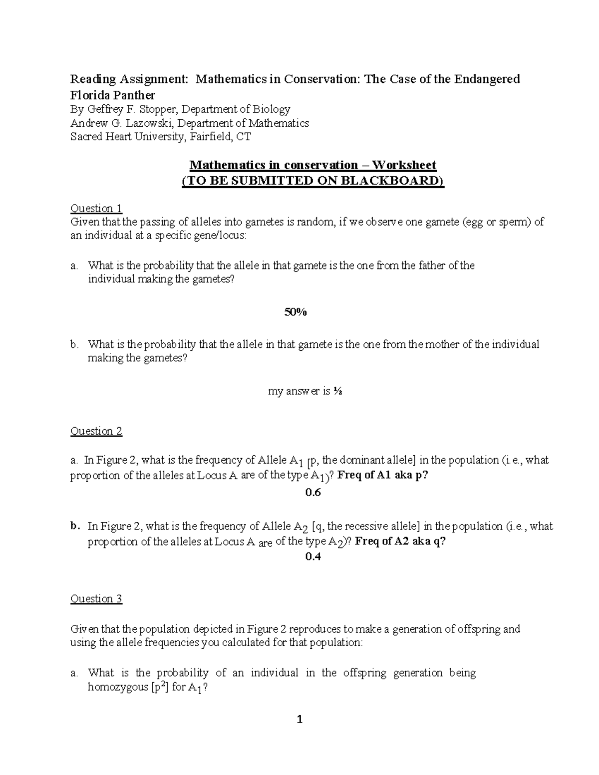 Bio II Reading Assignment short BB only - Reading Assignment ...