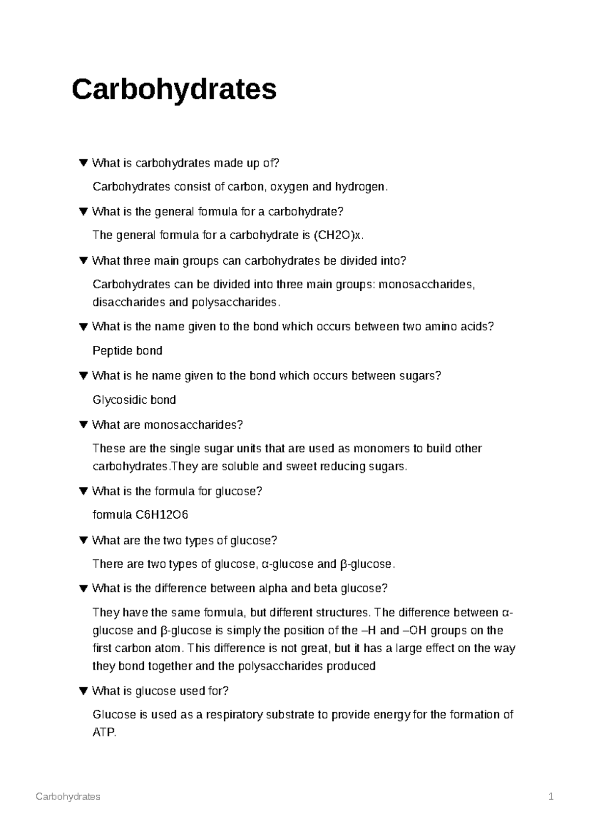 Carbohydrates - Carbohydrate notes - Carbohydrates What is ...