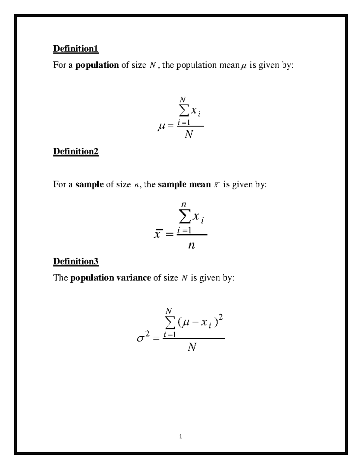 2 - Lecture 2 - Definition 1 For a population of size N,the population ...