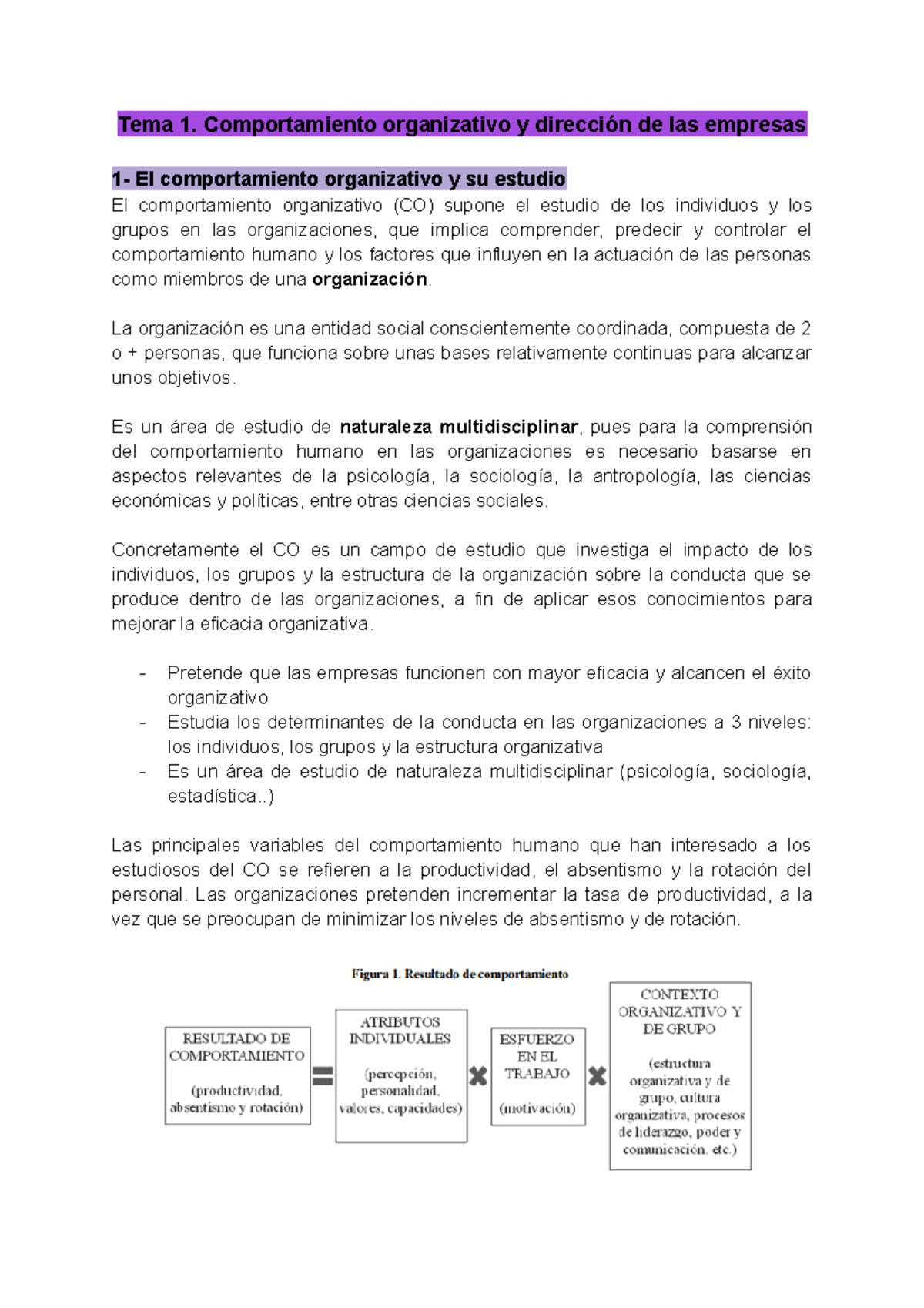 Tema 1. El comportamiento humano en las organizaciones - Tema 1. Comportamiento organizativo y ...