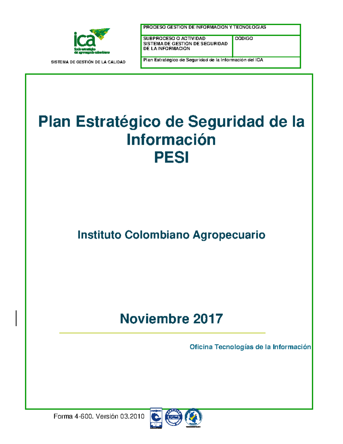 Plan director ica - SISTEMA DE GESTIÓN DE LA CALIDAD SUBPROCESO O ...