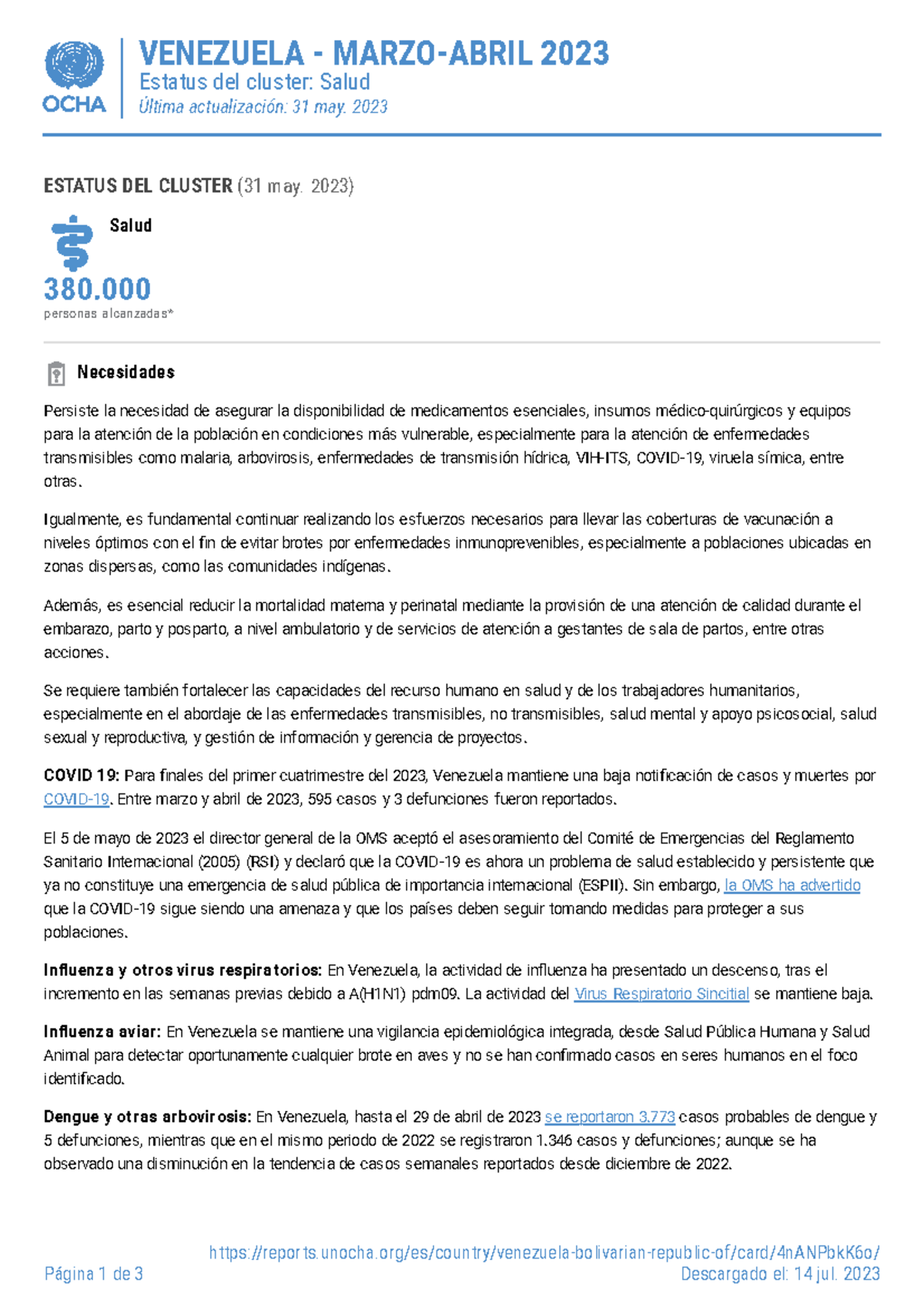 Informe de situación de Salud publica en Venezuela may. 2023 ...