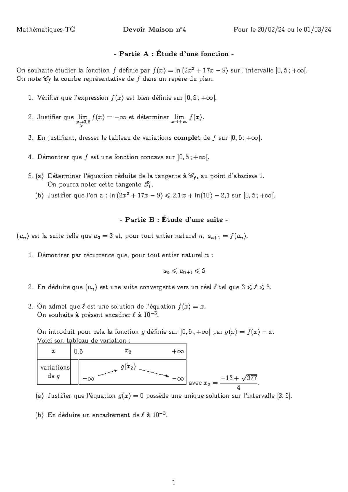 23-24 TG-DM4 - Correction d'un DM - Mathématiques-TG Devoir Maison no 4 Pour le 20/02/24 ou le ...