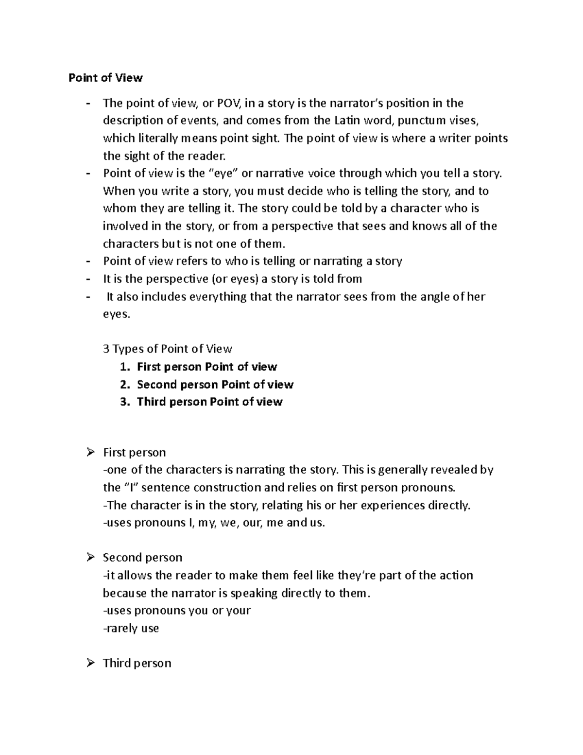 Pov - nkn - Point of View The point of view, or POV, in a story is the ...