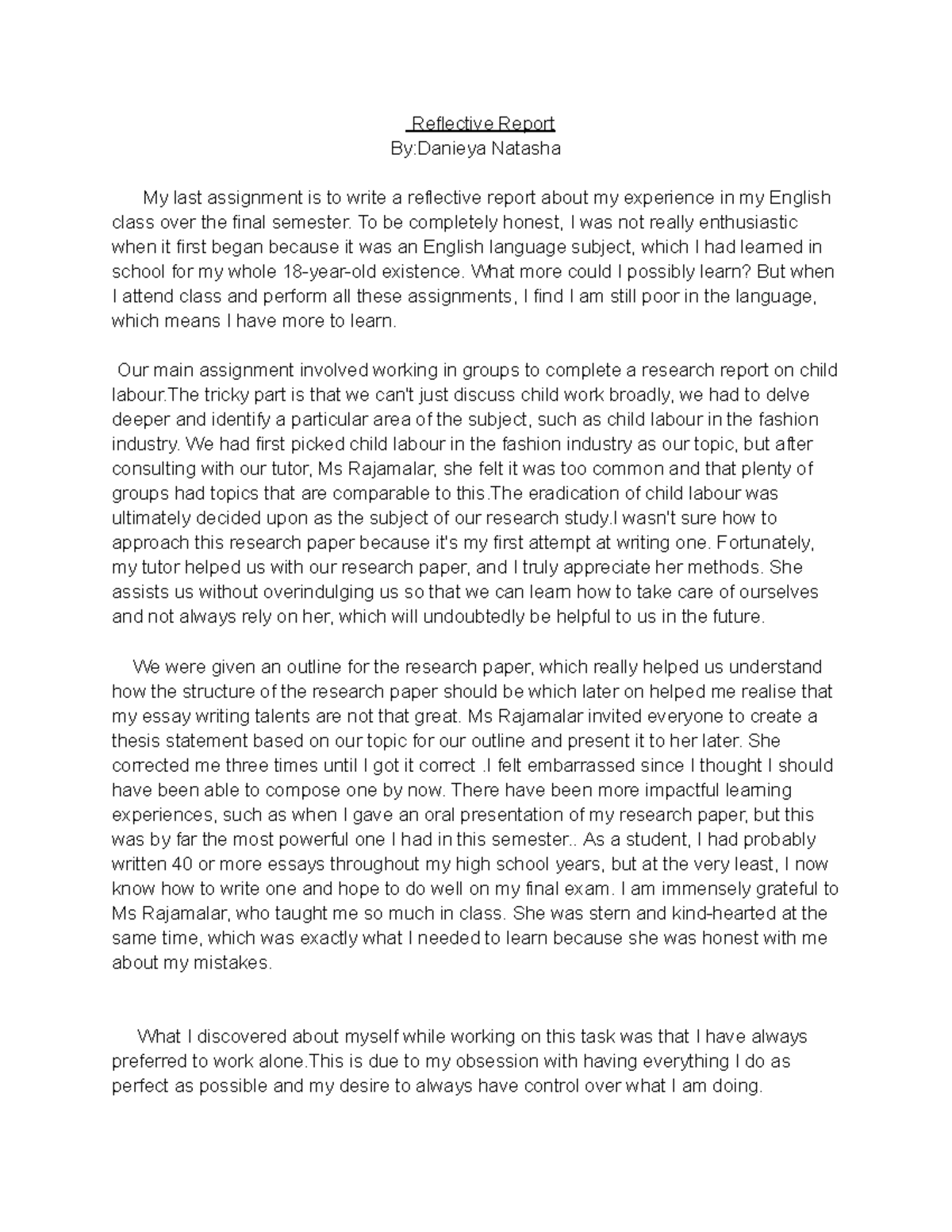 Reflective Report- English - Reflective Report By:Danieya Natasha My ...