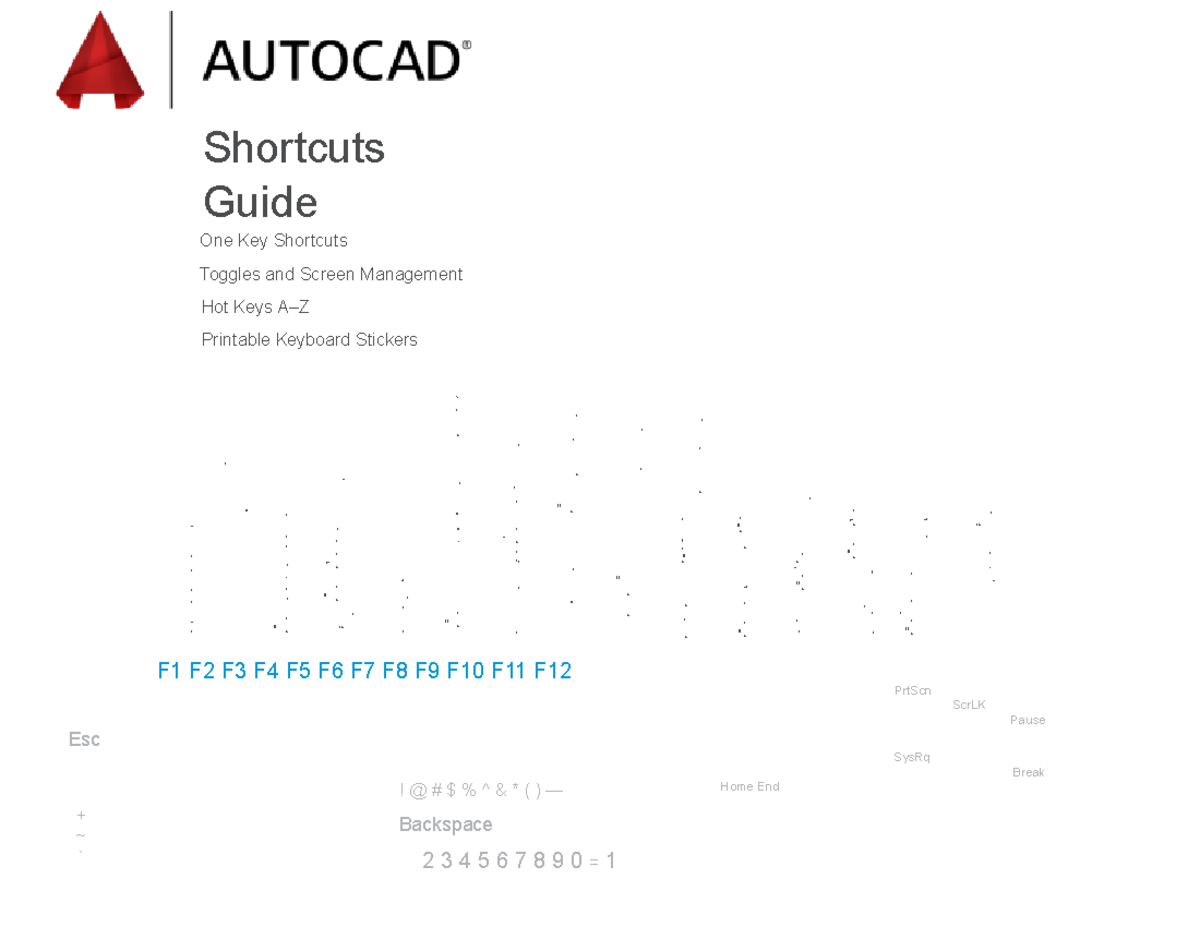 Auto CAD Shortcuts 11x8 - Shortcuts Guide ####### One Key Shortcuts ...