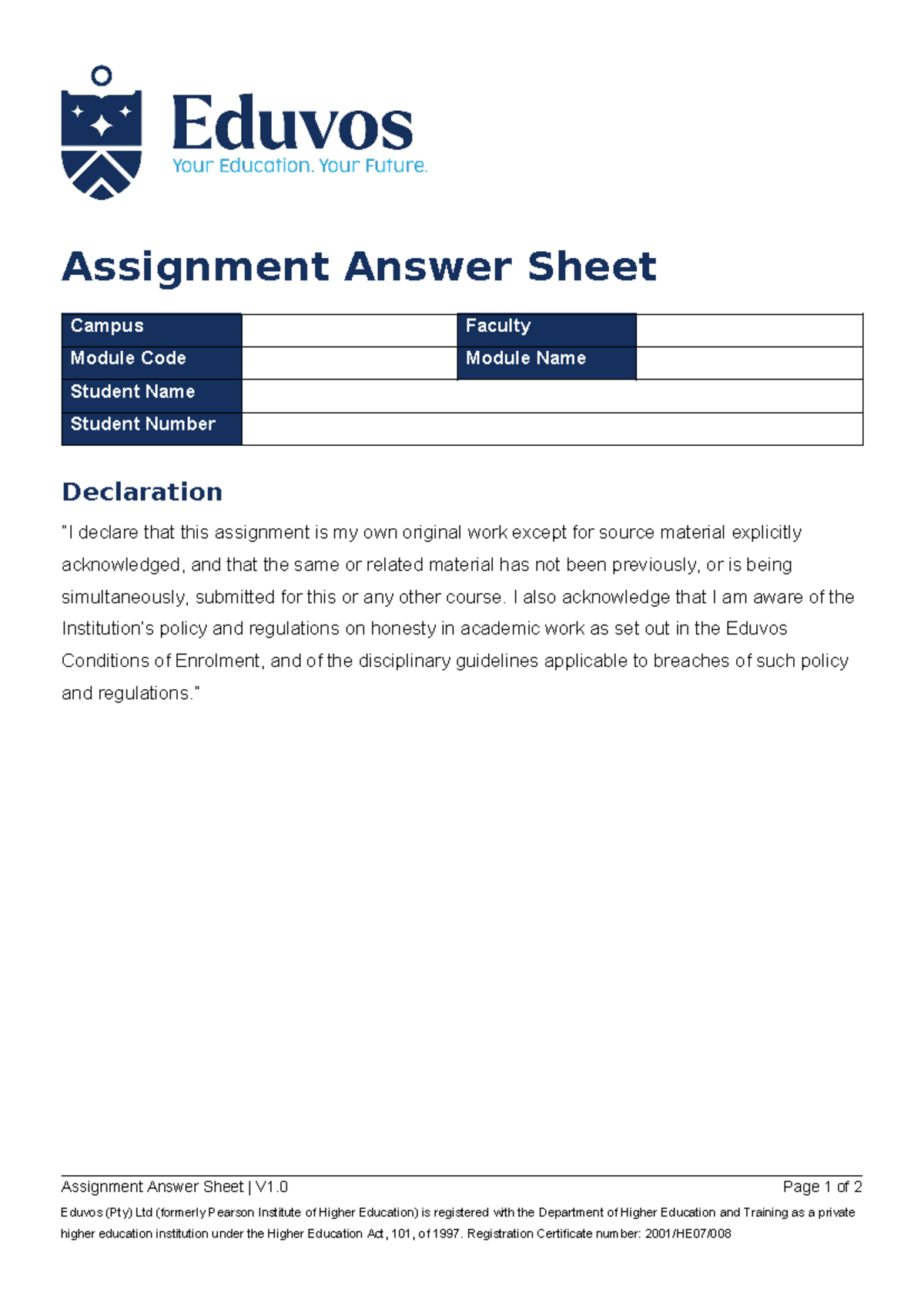 Assignment Answer Sheet - Assignment Answer Sheet Campus Faculty Module ...